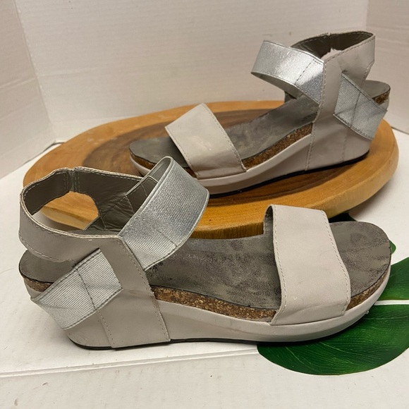 Pierre Dumas | Shoes | Pierre Dumas Metallic Silver Grey Wedge Sandals ...